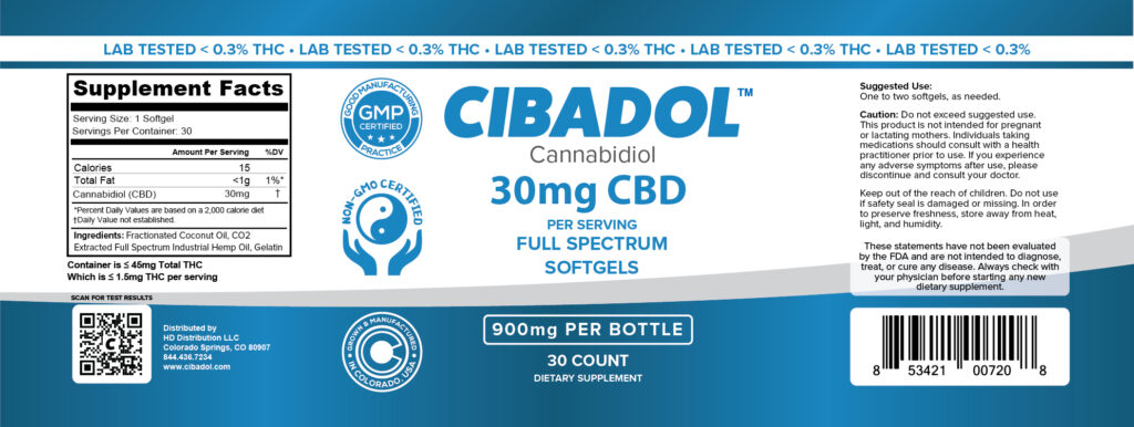 Buy Full Spectrum CBD Softgel Pills | Cibadol | CO 80907