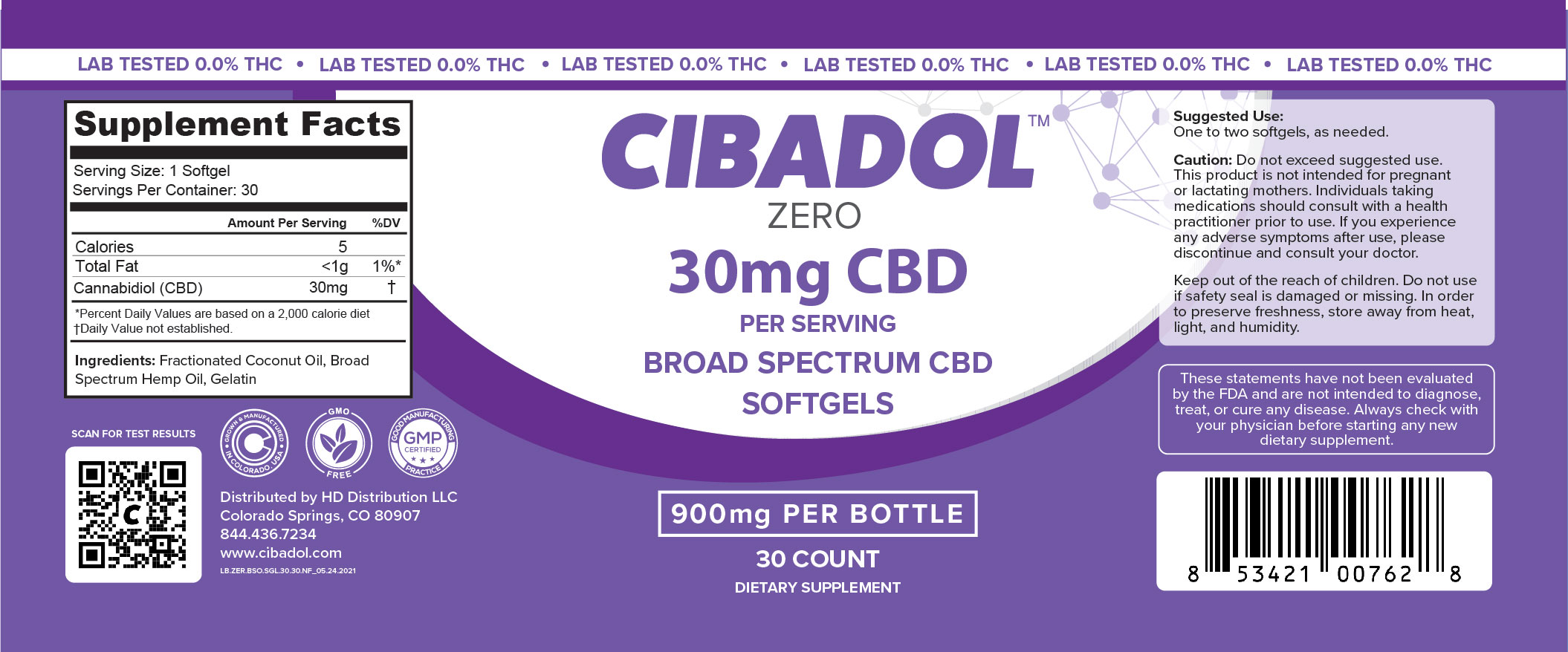 Cibadol ZERO – Broad-Spectrum CBD Softgels (900mg) - Cibadol
